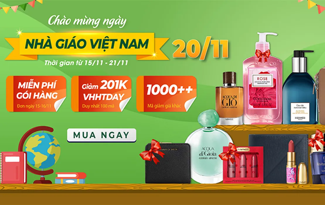 Vua Hàng Hiệu khuyến mãi 20/11: Tặng mã giảm giá 201K, miễn phí gói quà ...